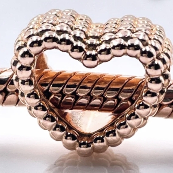 Pandora | Jewelry | Pandora 4k Rosegold Plated Beaded Open Heart Charm ...